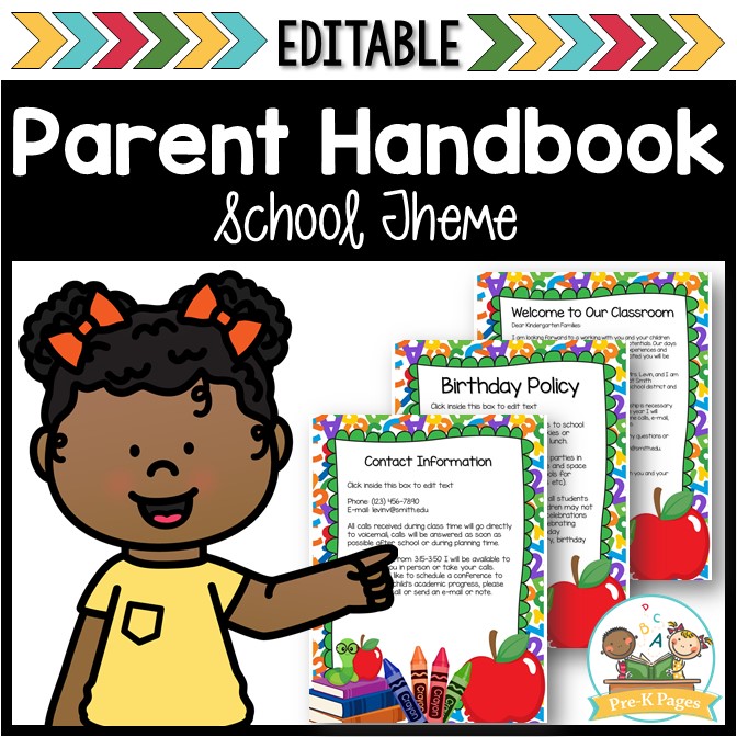 School Theme Parent Handbook Pre K Pages